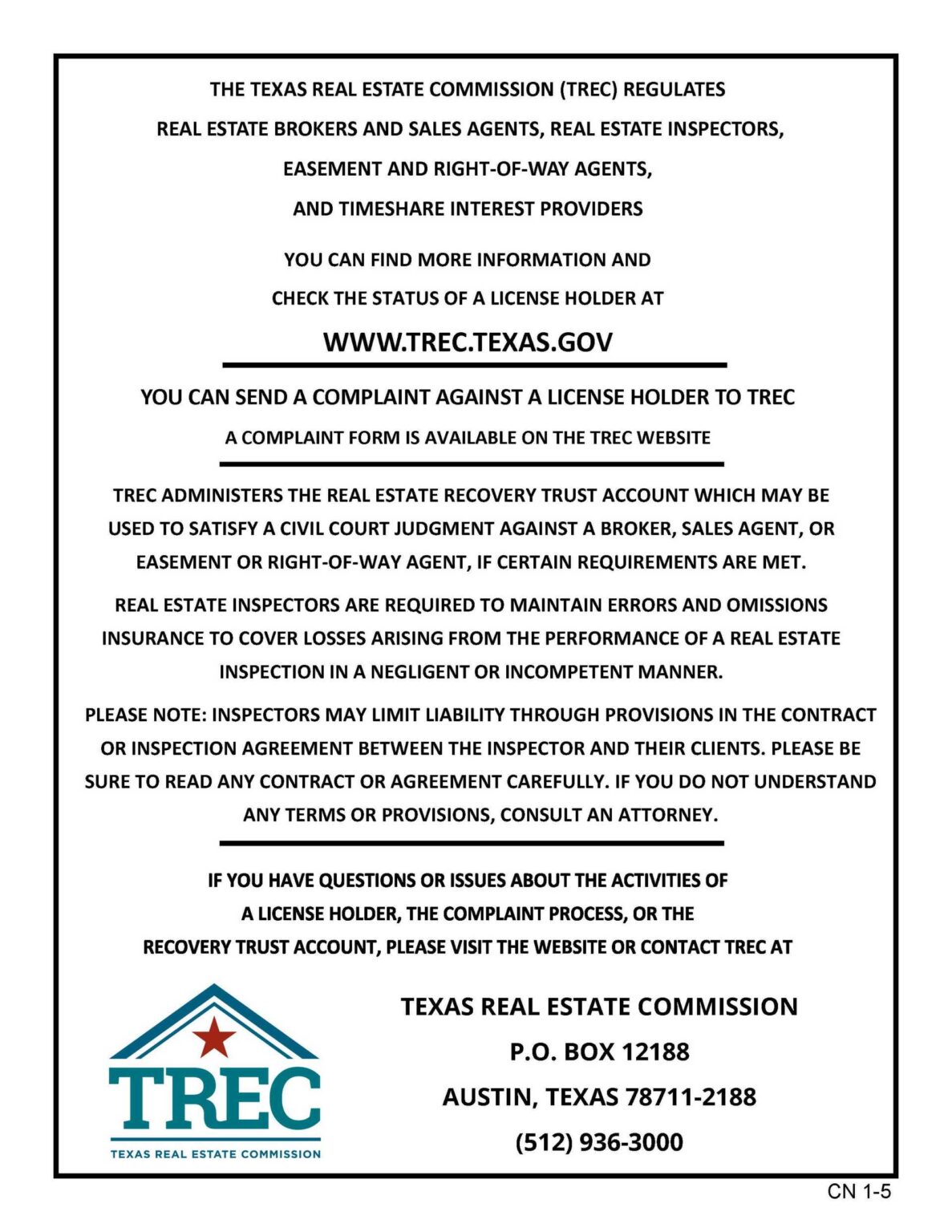 TREC Consumer Protection Notice - Prominus Real Estate Dallas